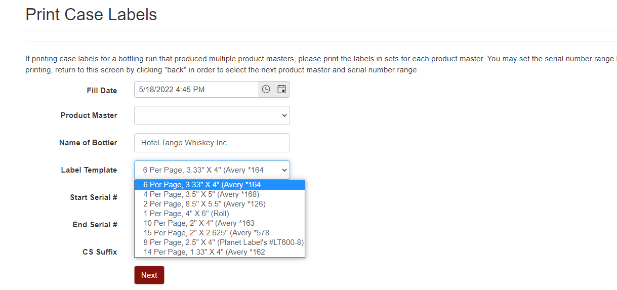 Print case serial labels - required markings – Whiskey Systems